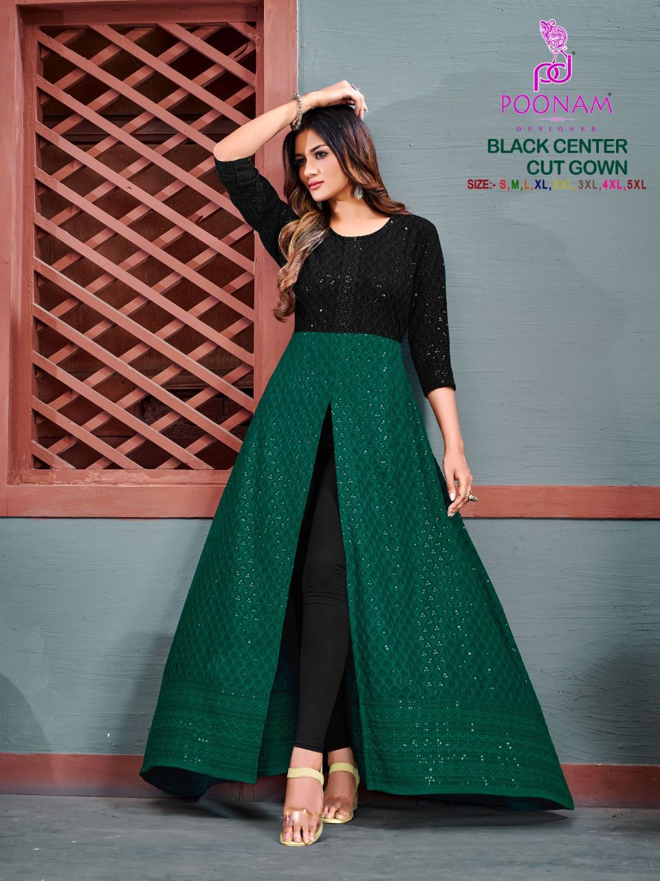 Poonam Black Center cut Gown Wholesale Designer Collection - The Ethnic ...