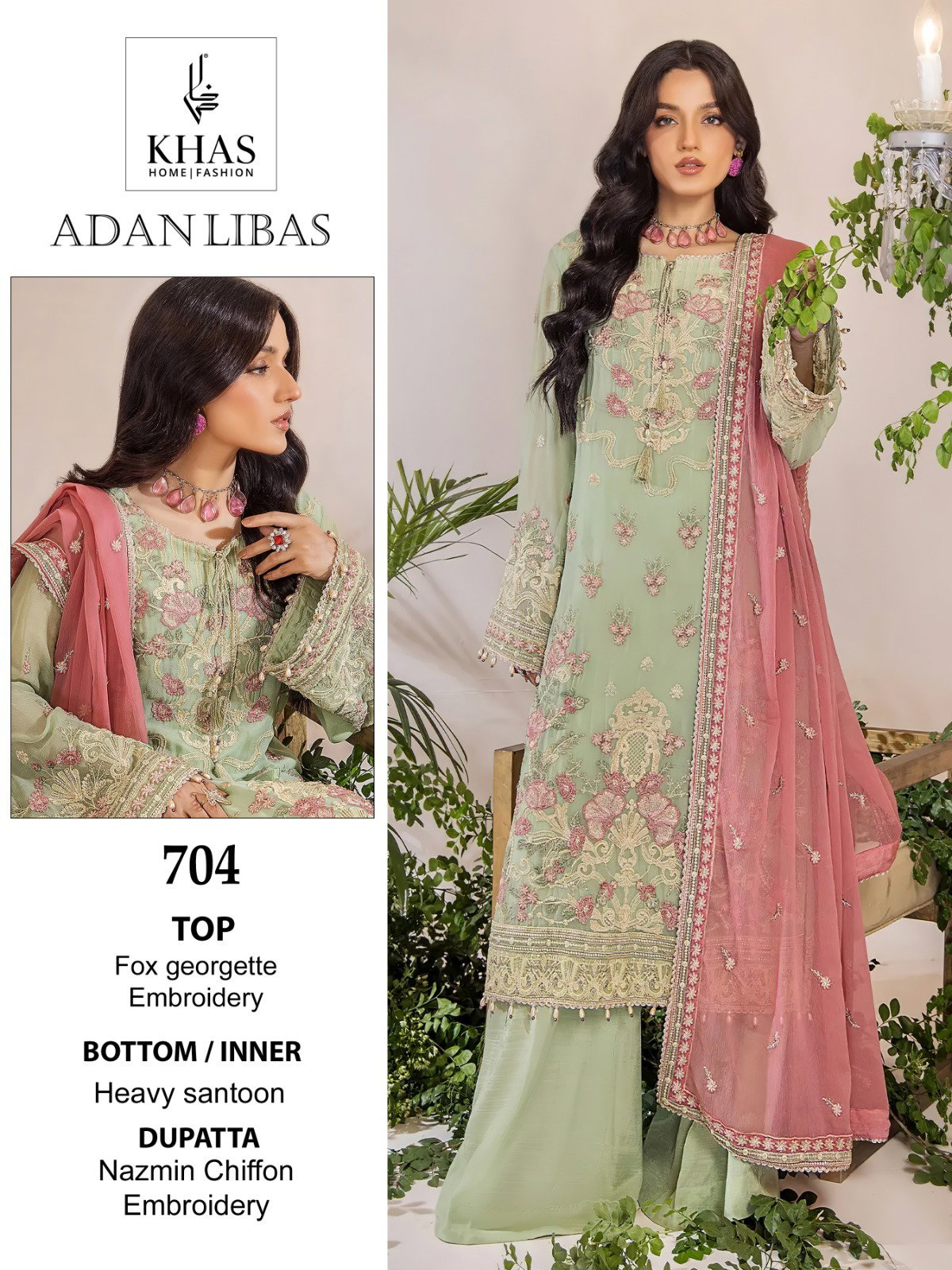 Adan Libas By Khas 702 To 704 Georgette Embroidery Pakistani Suits ...