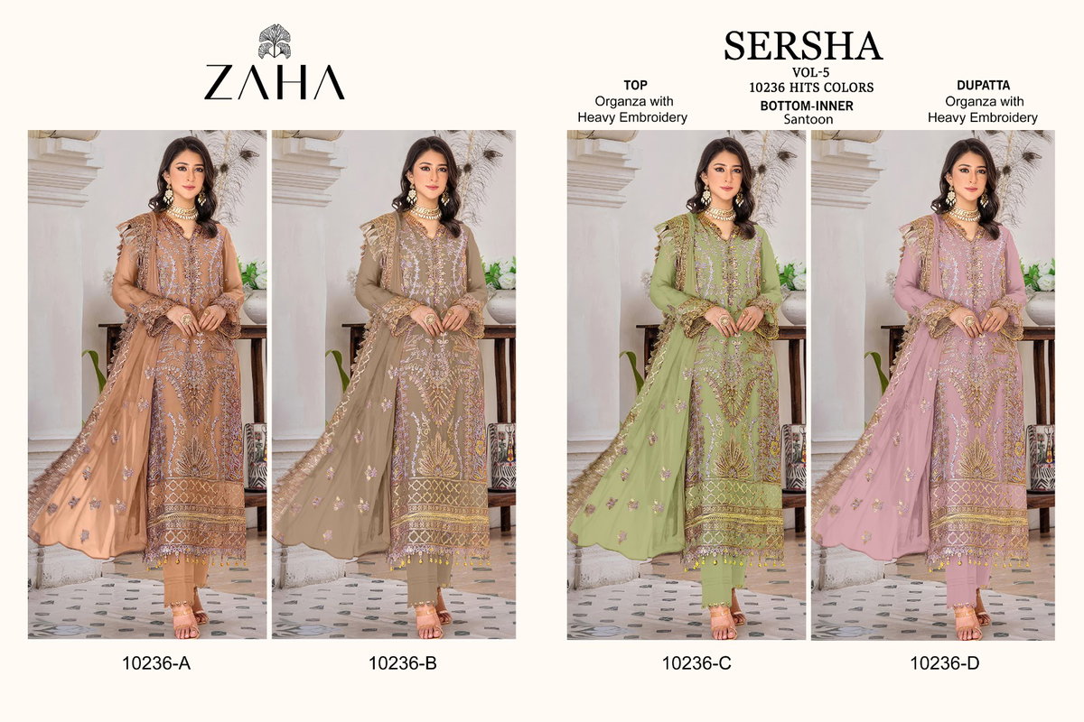 Sersha Vol 5 By Zaha Organza Pakistani Suits Wholesale Shop In Surat ...