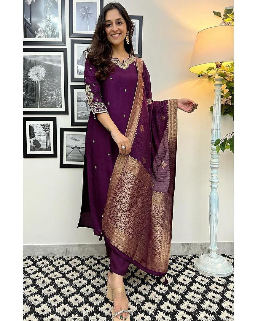 Akshar Designer Chanderi Silk Embroidery Kurti With Bottom Dupatta ...