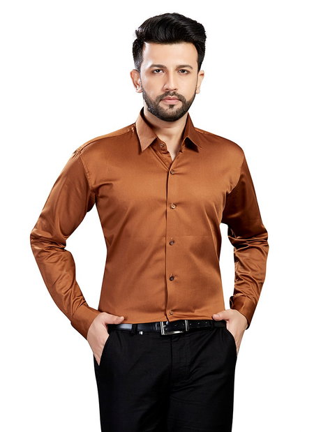 Outluk 1427 Office Wear Cotton Satin Mens Shirt Collection 1427-BROWN ...