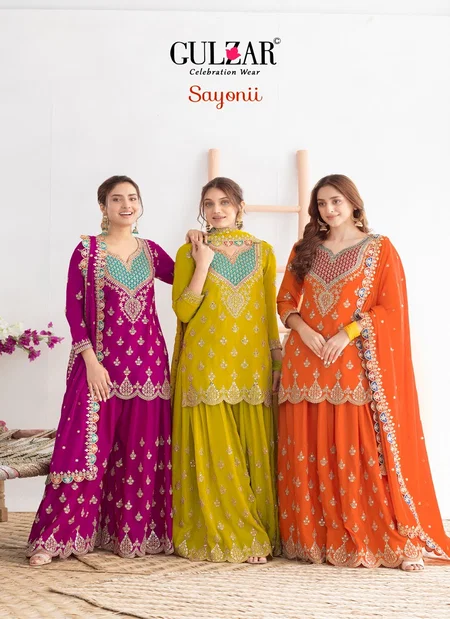 Sayonii By Gulzar Premium Chinnon Embroidery Readymade Suits Orders In ...