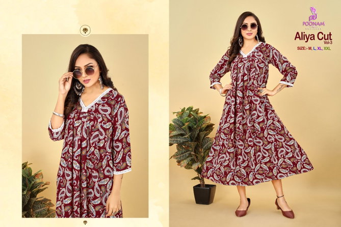 Aliya Cut Vol 3 By Poonam Printed Party Wear Kurtis Catalog - The ...