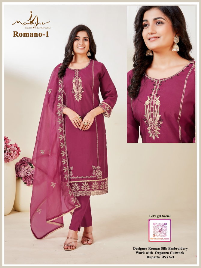 Mayur Roman Silk Embroidery Kurti With Bottom Dupatta Catalog - The ...