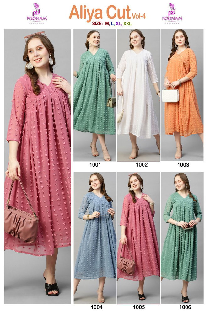 Aliya Cut Vol 4 By Poonam Georgette Party Wear Kurtis - The Ethnic World