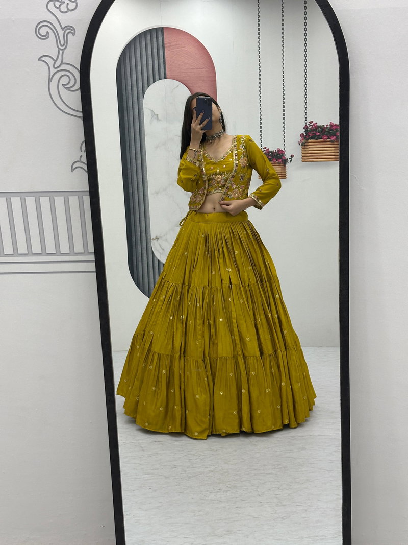 PC 538 Chinon With Embroidery Thread And Sequence Work Lehenga With ...