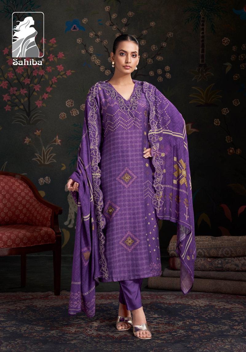 Raahil By Sahiba Shimmer Silk Printed Dress Material Wholesalers In ...