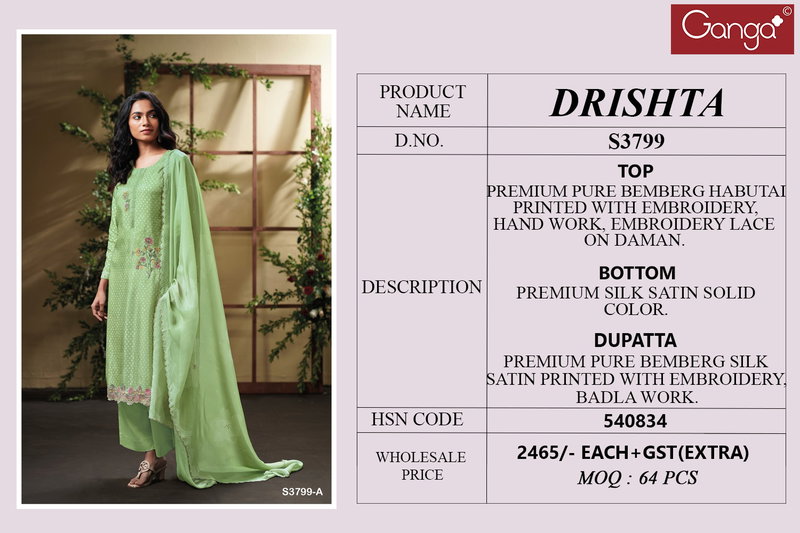 Drishta 3799 By Ganga Pure Bemberg Printed Online Designer Salwar Suit ...