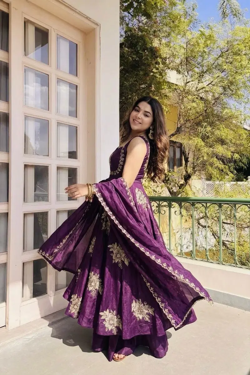 Nsr 891 Pure Fendy Silk Designer Anarkali Kurti With Sharara Dupatta ...