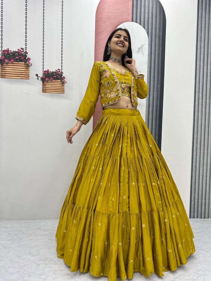 PC 538 Chinon With Embroidery Thread And Sequence Work Lehenga With ...