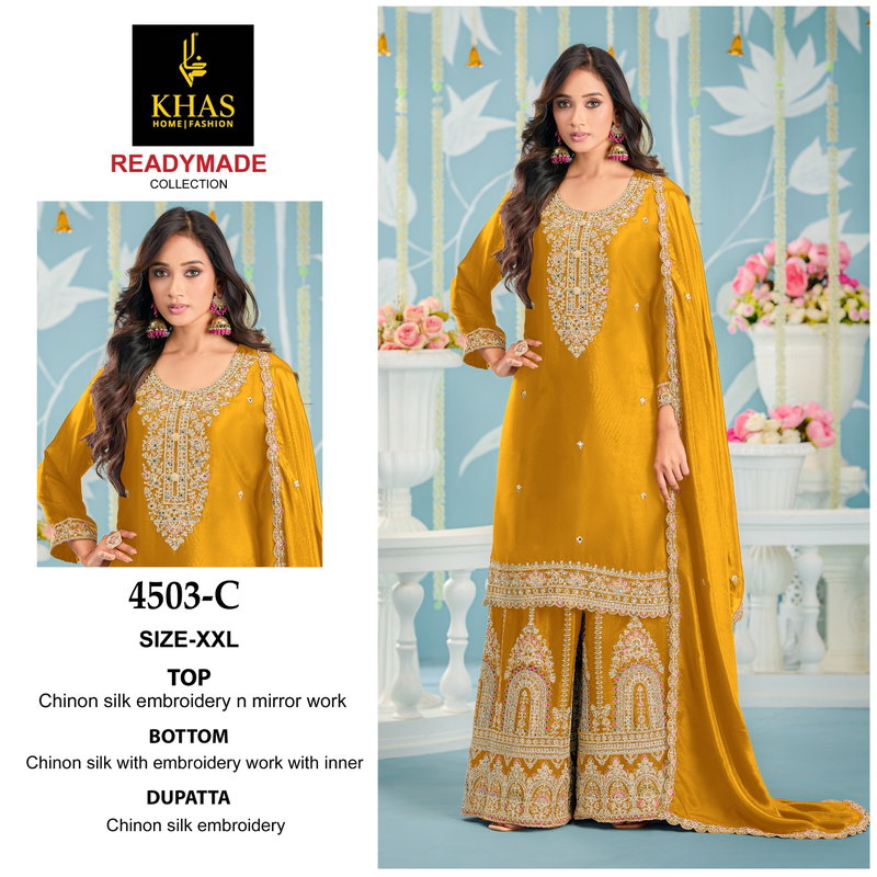 Khas 4503 A To C Chinon Silk Online Readymade Pakistani Plazo Suits ...