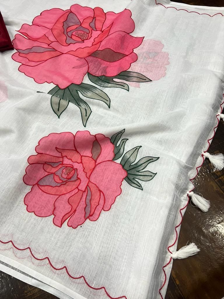 MG 360 Plain Linen Printed Saree Suppliers In India - The Ethnic World