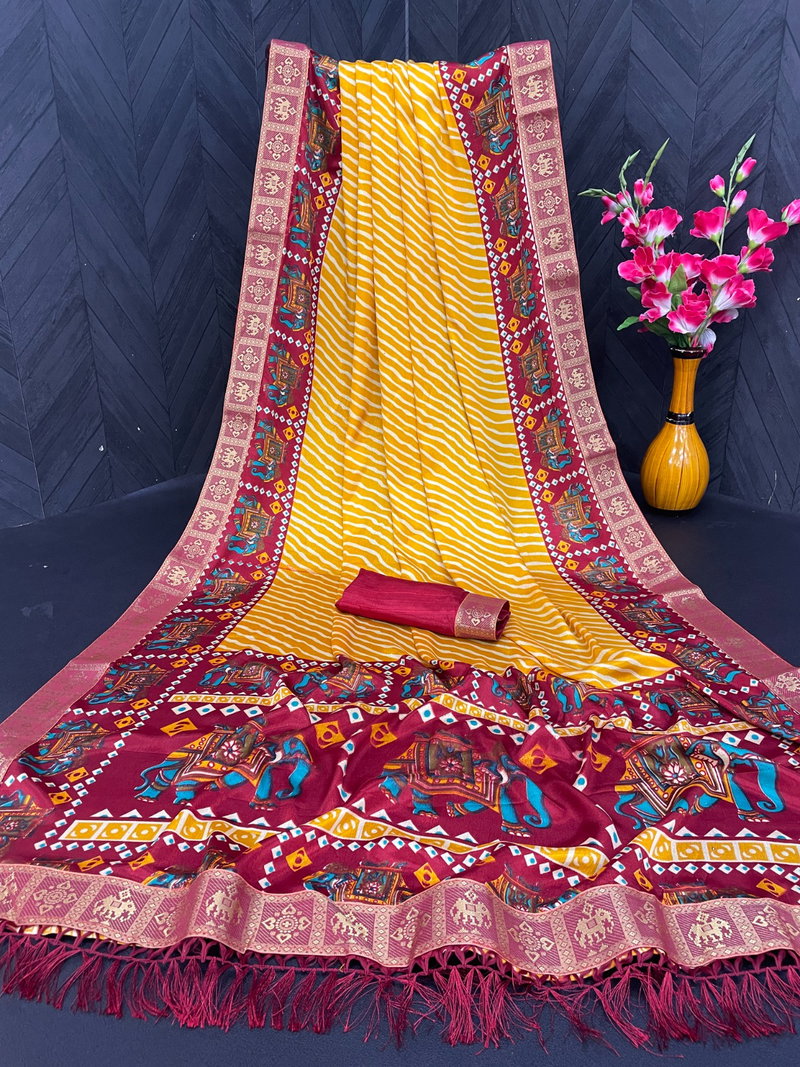 Kgm Bandhani Hathi less Silk Designer Saree Catalog - The Ethnic World