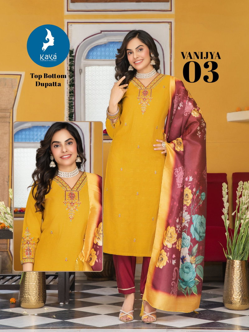 Vanijya By Kaya Vertican Doby Kurti With Bottom Dupatta Wholesale ...