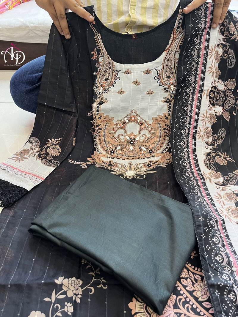 Black Grey Classic Print Pakistani Suit Catalog - The Ethnic World