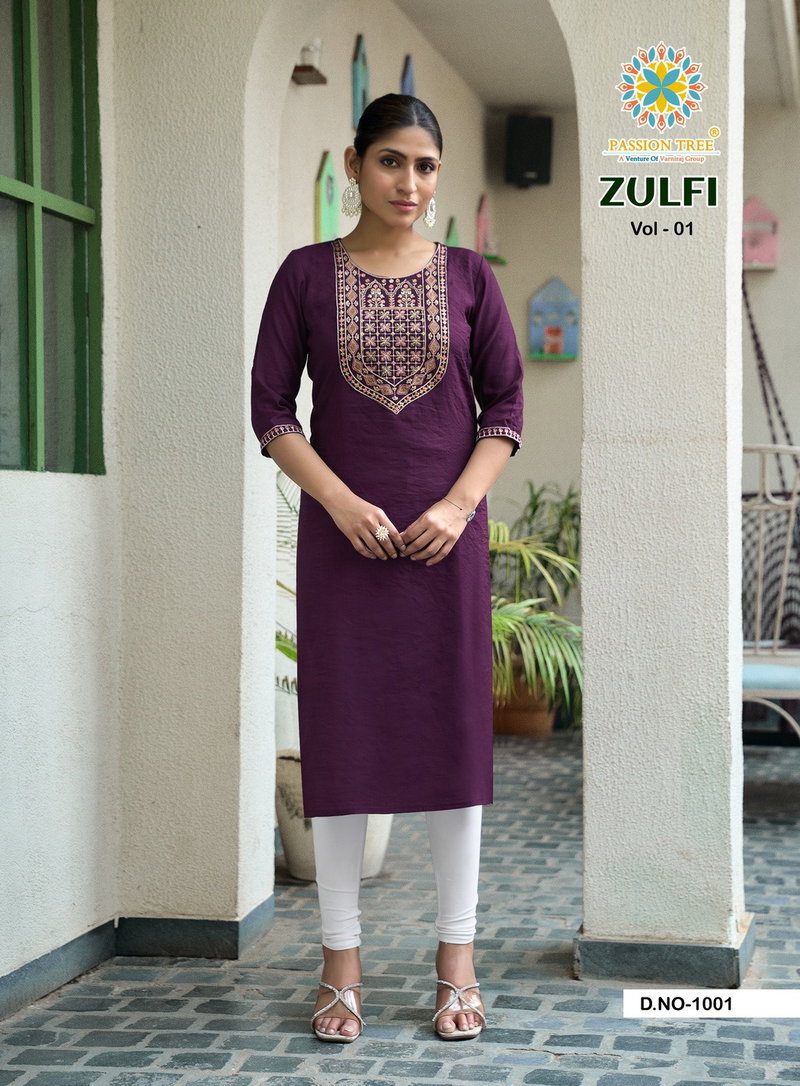 Zulfi Vol 1 By Passion Tree Vetican Plain Embroidery Kurtis Suppliers ...