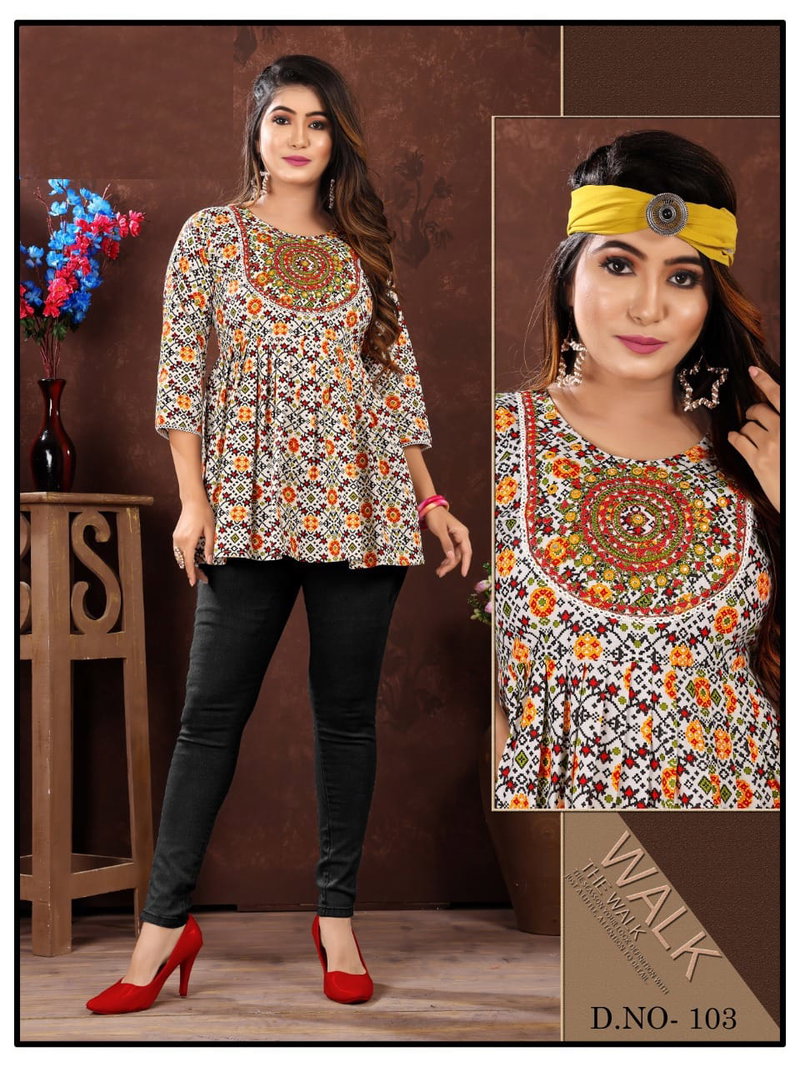 FF Flex Fancy Printed Tunic Style Wholesale Ladies Top - The Ethnic World