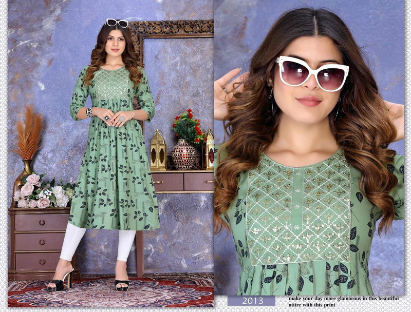 New Riyaa Smart Girl 2 Heavy Rayon Fancy Wear Embroidery Kurti ...