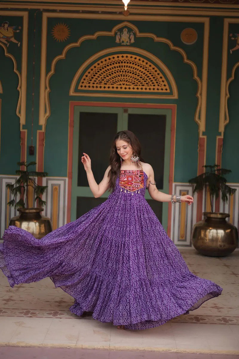 Purple Colour KA 1119 Georgette Bandhani Print Navaratri Special Gown ...