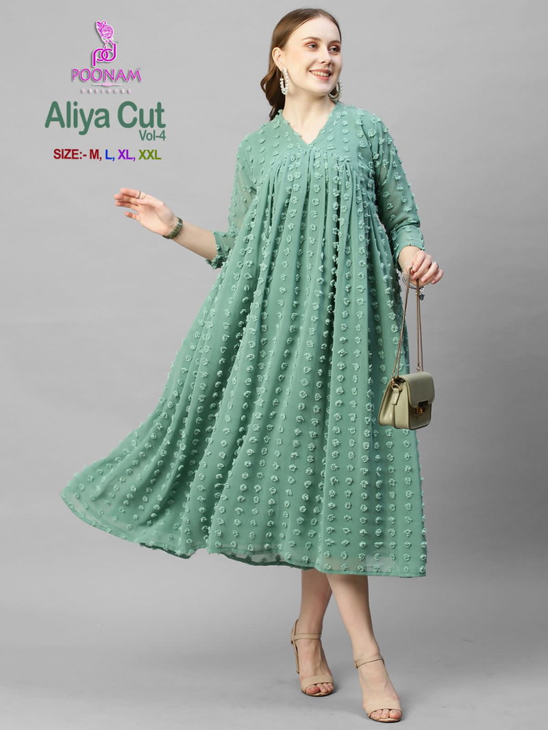 Aliya Cut Vol 4 By Poonam Georgette Party Wear Kurtis - The Ethnic World