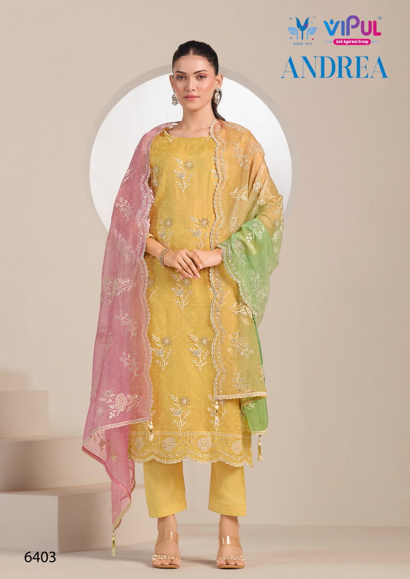 Andrea By Vipul Organza With Embroidery Salwar Suits Wholesale Shop In ...