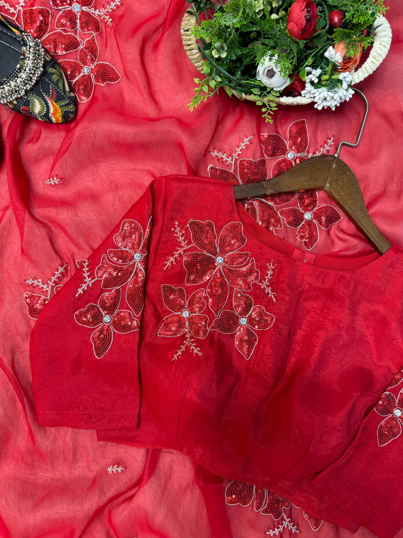 LG 1869 Red Sequence Work Designer Party Wear Sarees Wholesale Online ...