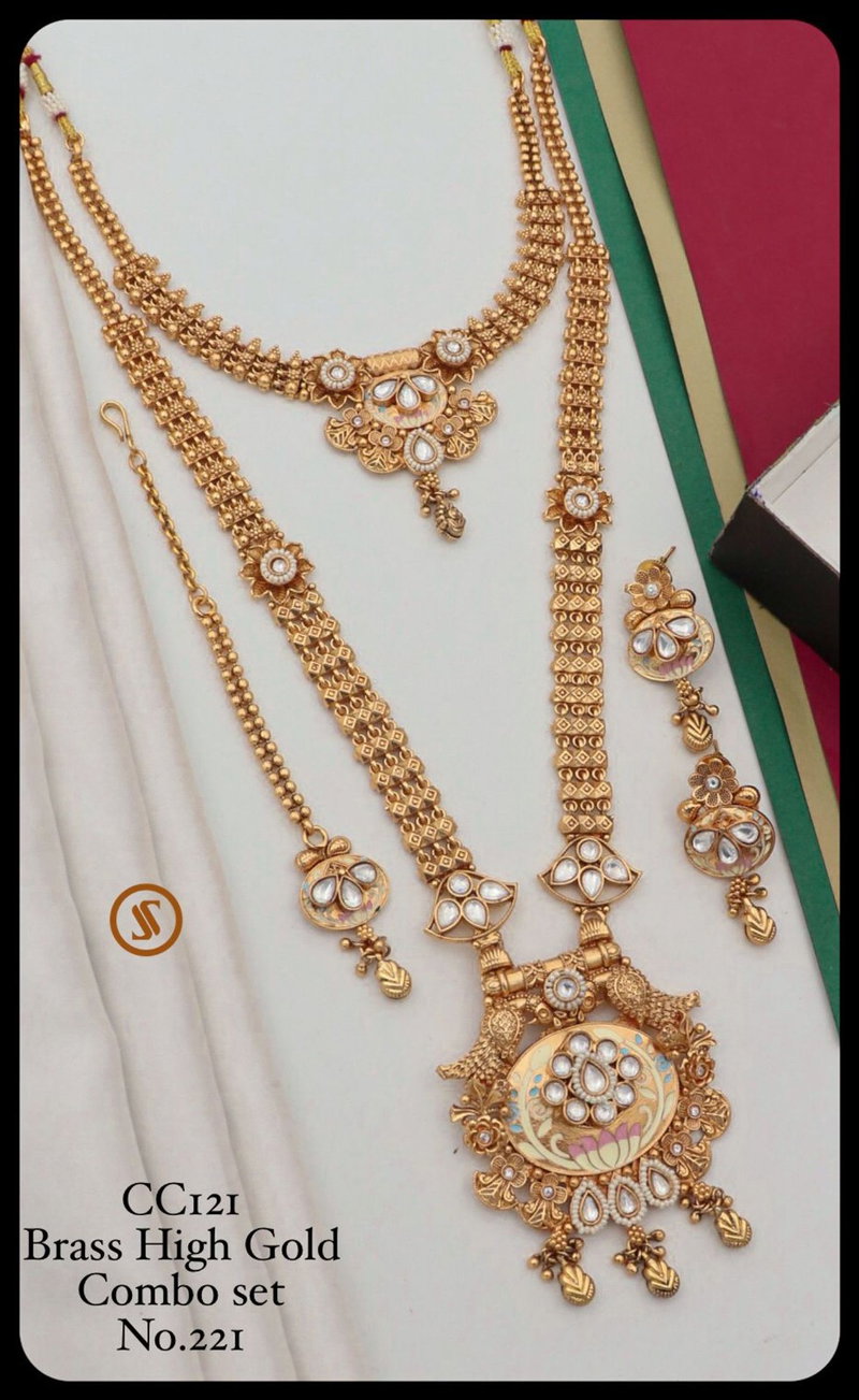 221 CC Bridal Wear Brass High Matte Gold Combo Set - The Ethnic World