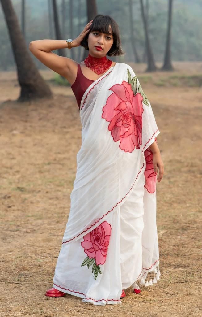 MG 360 Plain Linen Printed Saree Suppliers In India - The Ethnic World