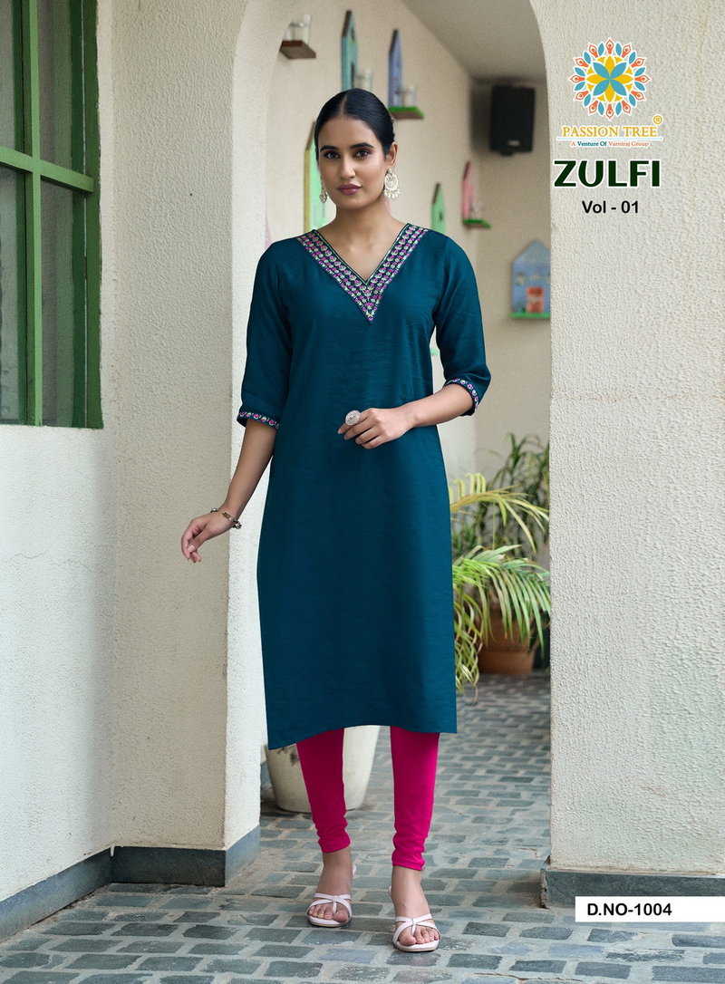Zulfi Vol 1 By Passion Tree Vetican Plain Embroidery Kurtis Suppliers ...
