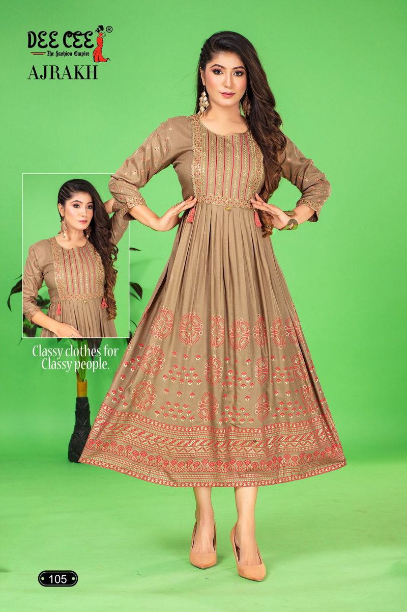 Ajrakh By Dee Cee Rayon Printed Designer Long Kurtis Wholesale Price In ...