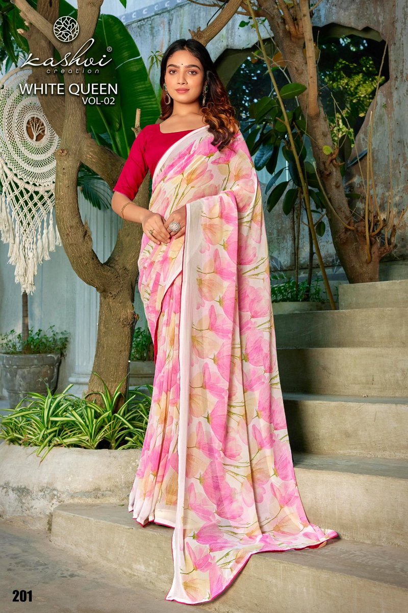 White Queen Vol 2 By Kashvi Georgette Daily Wear Bulk Saree Orders In ...