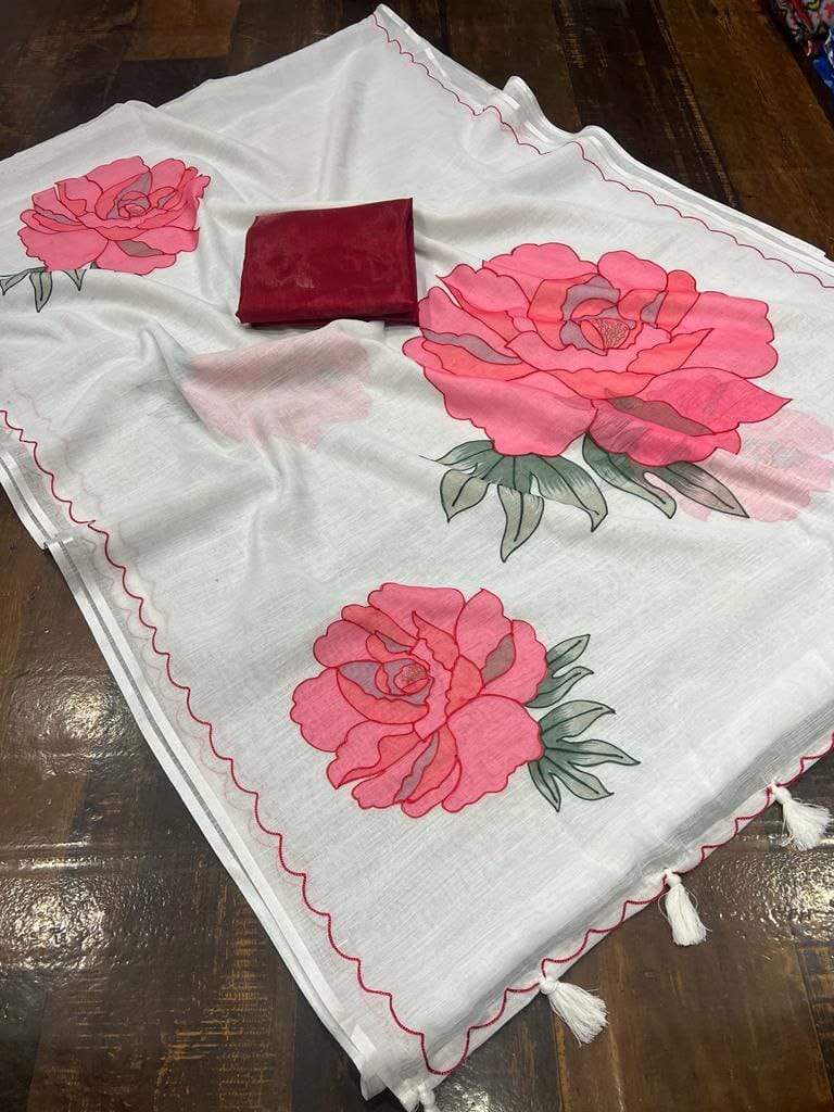 MG 360 Plain Linen Printed Saree Suppliers In India - The Ethnic World