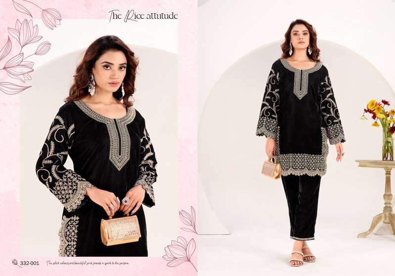Shanvi By Gulrez Velvet Embroidery Kurti With Bottom Exporters In India ...