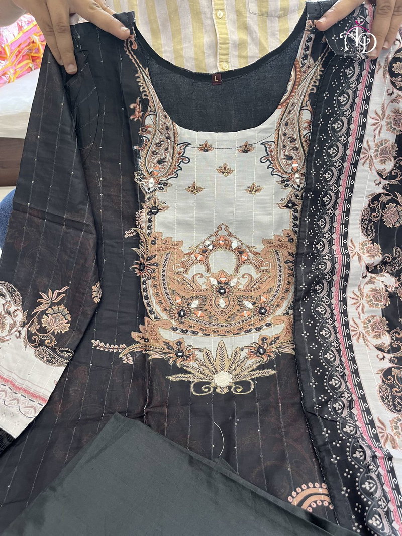 Black Grey Classic Print Pakistani Suit Catalog - The Ethnic World