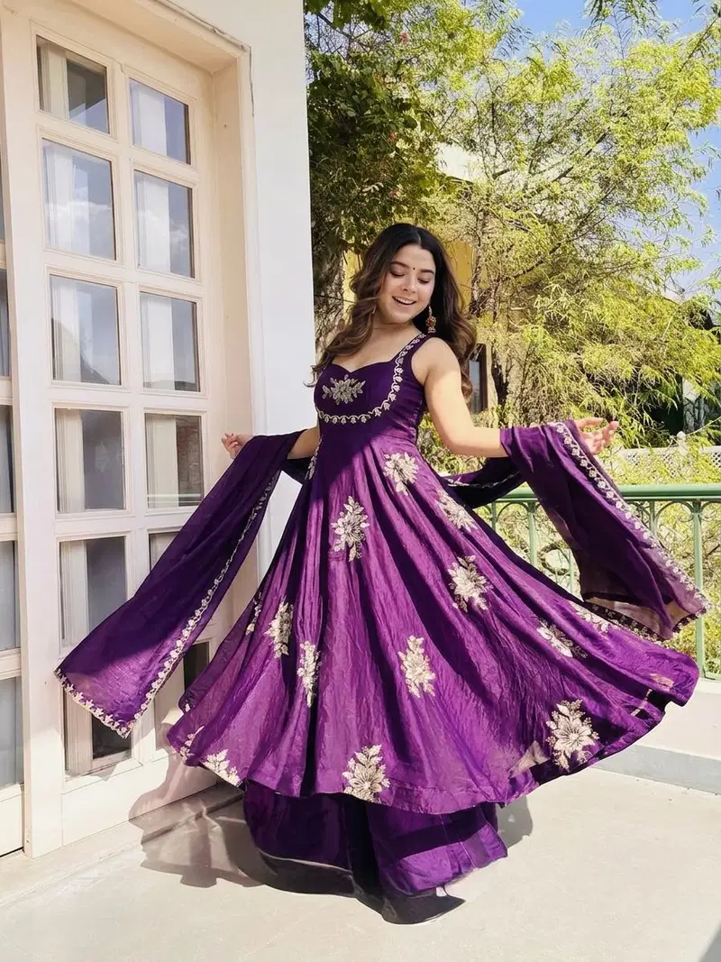 Nsr 891 Pure Fendy Silk Designer Anarkali Kurti With Sharara Dupatta ...