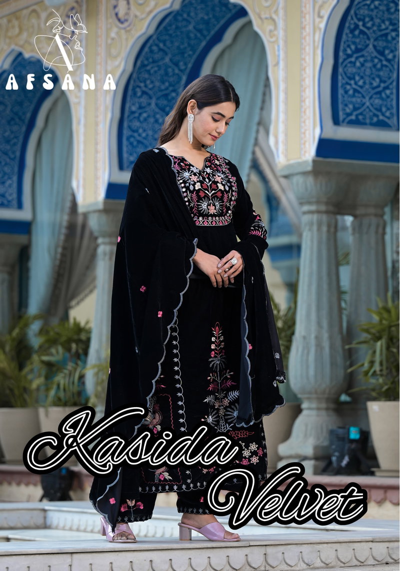 Afsana By Kasida Velvet Heavy Readymade Suits Catalog - The Ethnic World
