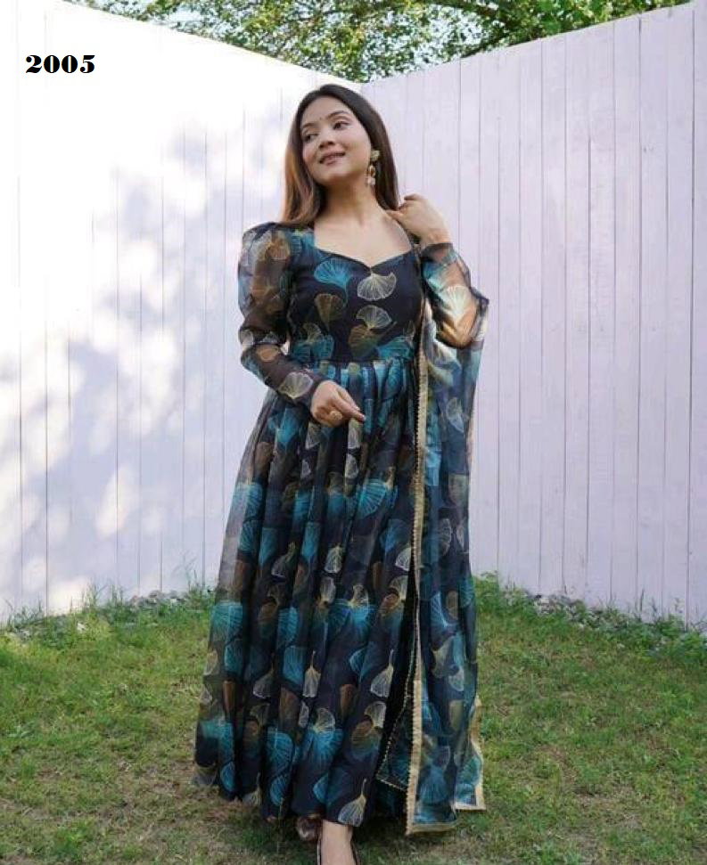 Gangour Nx Multiple Colourful Flower Maxy Gown Catalog - The Ethnic World