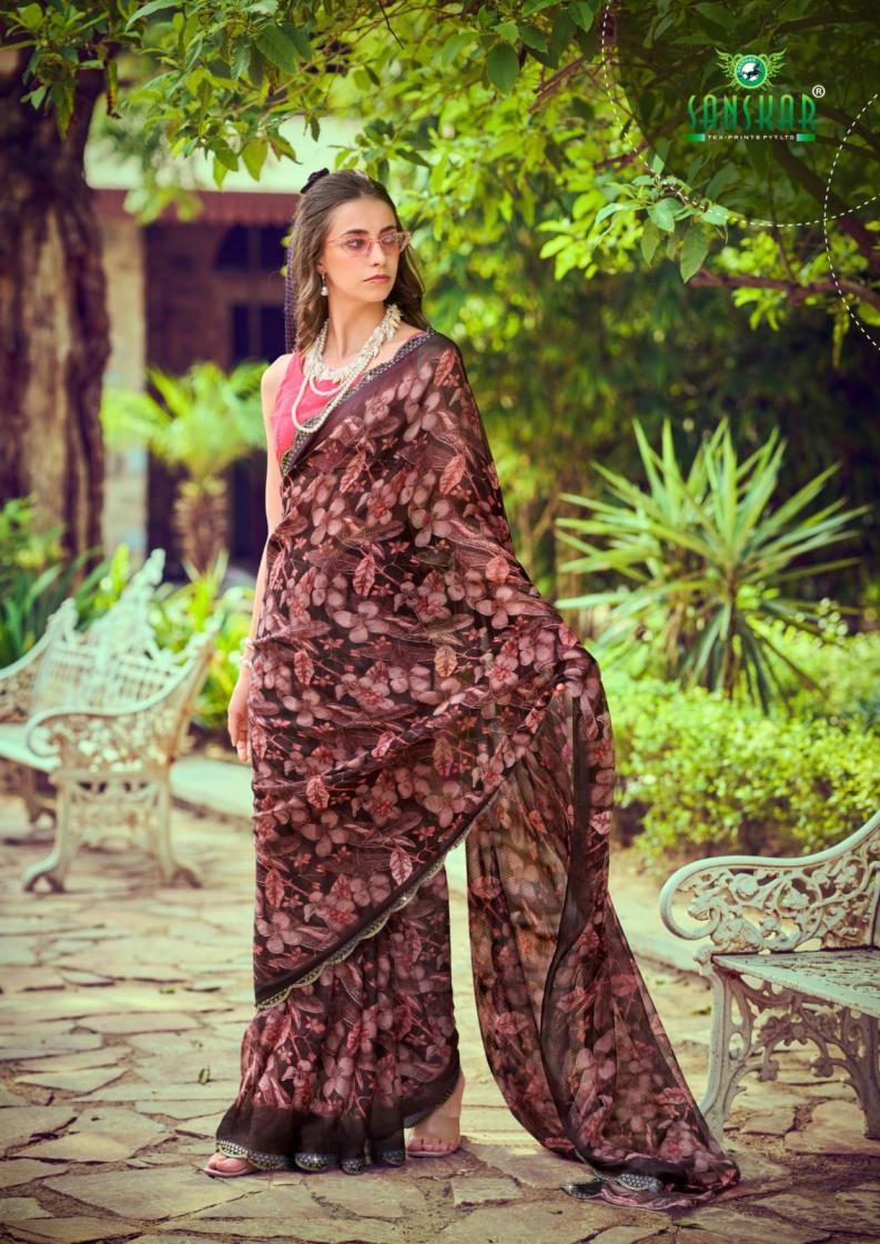 Moomal By Sanskar Tex Prints Georgette Chiffon Sirowski Sarees Bulk ...