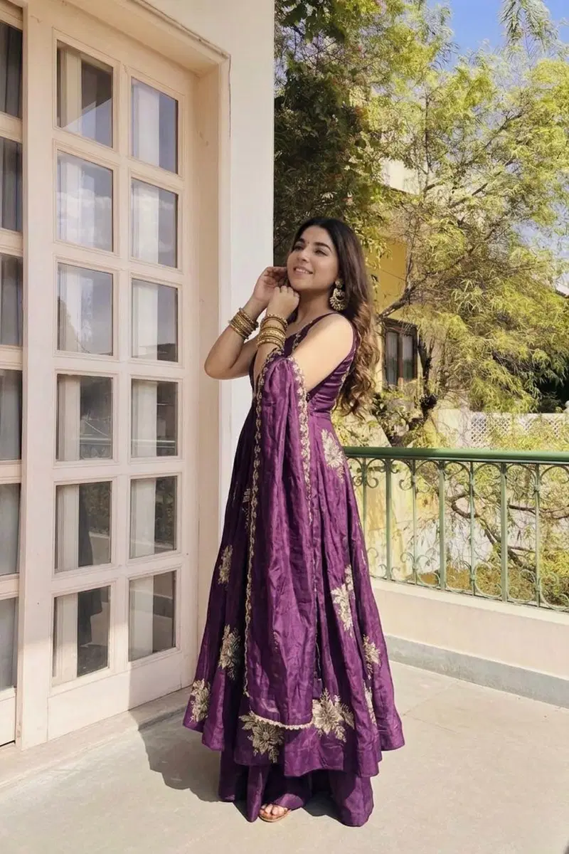 Nsr 891 Pure Fendy Silk Designer Anarkali Kurti With Sharara Dupatta ...