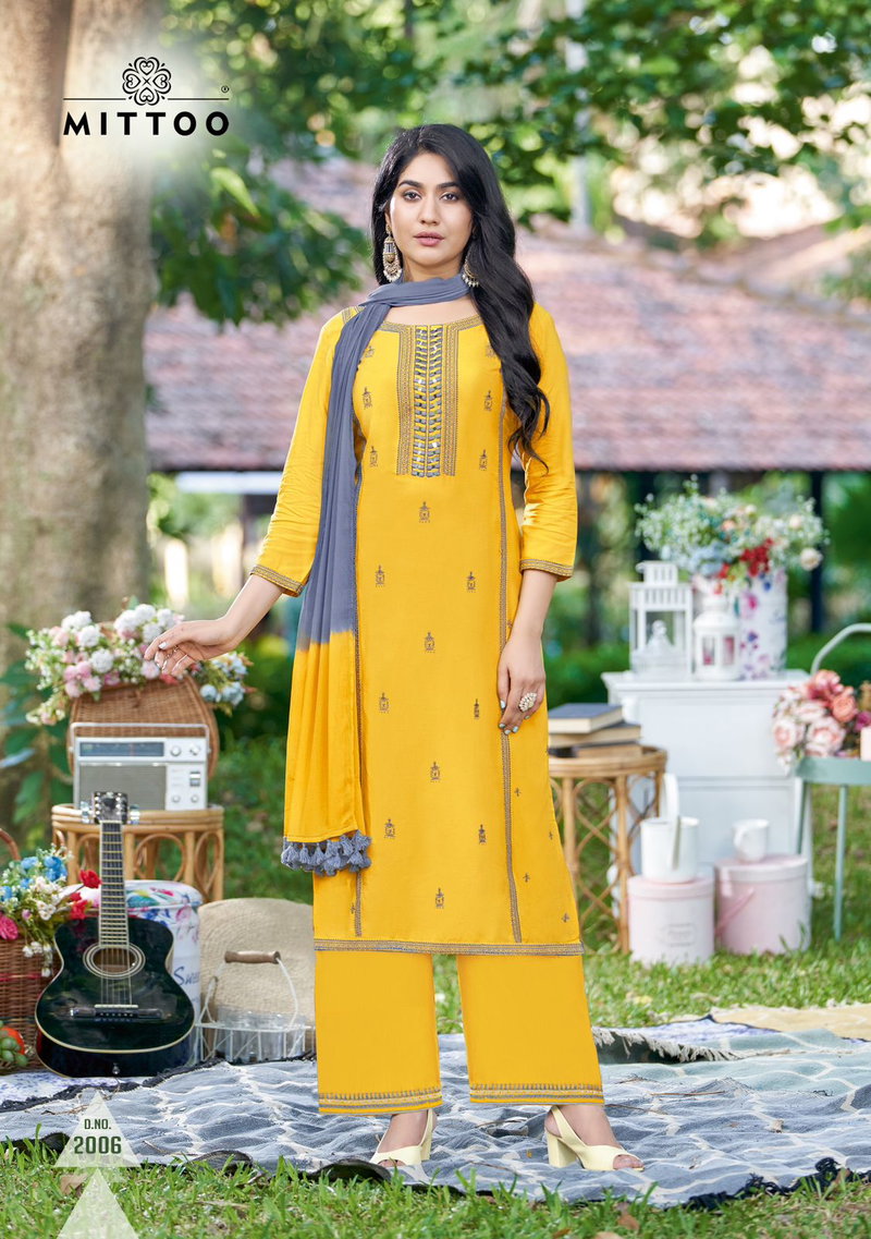 Roop By Mittoo Rayon Embroidery Kurti With Bottom Dupatta Wholesale ...