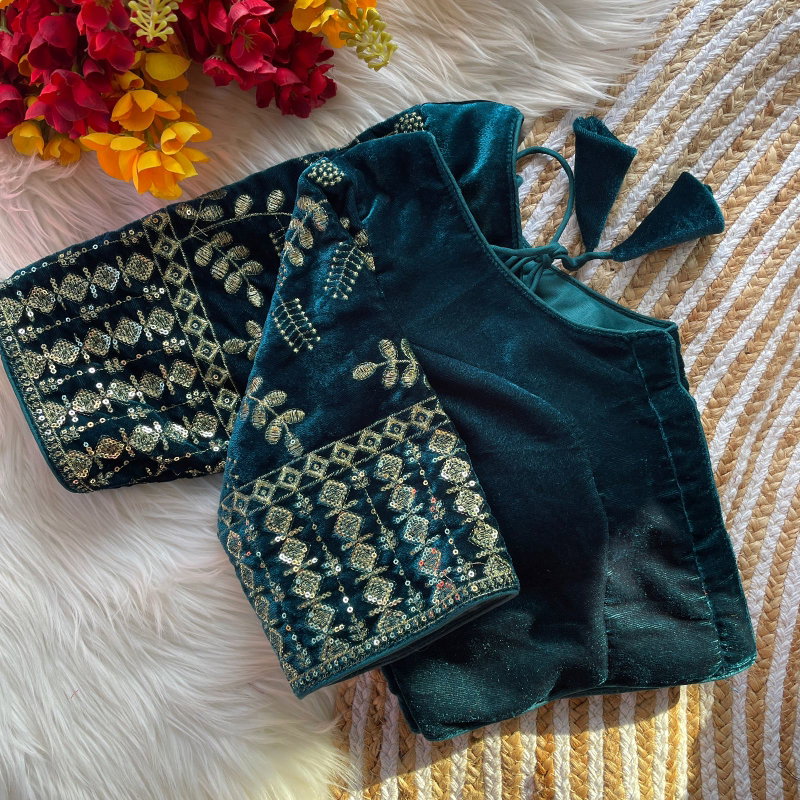 Velvet Bridal 02 Velvet Embroidery Sequence N Thread Work Blouse ...