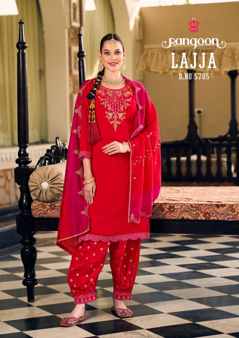 Lajja By Rangoon Muslin Embroidery Punjabi Patiyala Suits Wholesale In ...