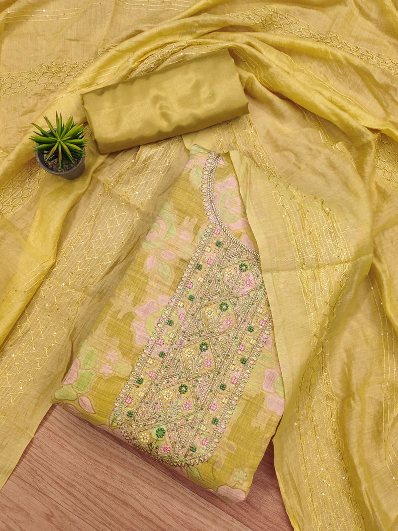 Riddhi Jacquard Embroidery Non Catalog Dress Material - The Ethnic World