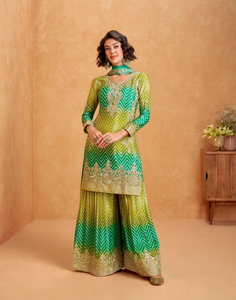 Raaga by Aashirwad 10280 series Chinon Silk Sharara Suit - The Ethnic World