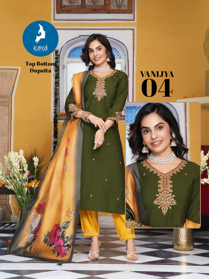 Vanijya By Kaya Vertican Doby Kurti With Bottom Dupatta Wholesale ...