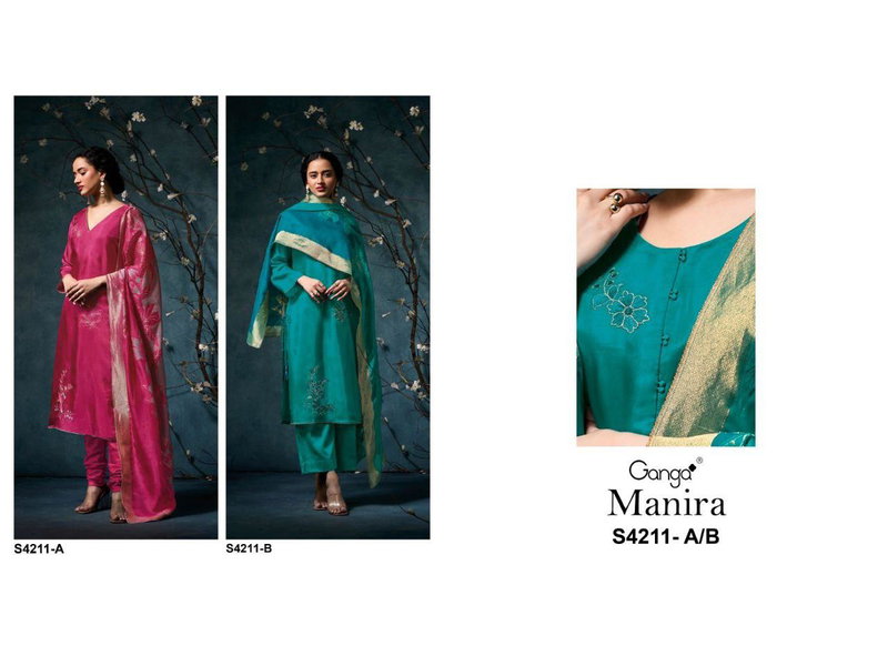 Manira 4211 By Ganga Bemberg Habutai Silk Wholesale Designer Salwar ...