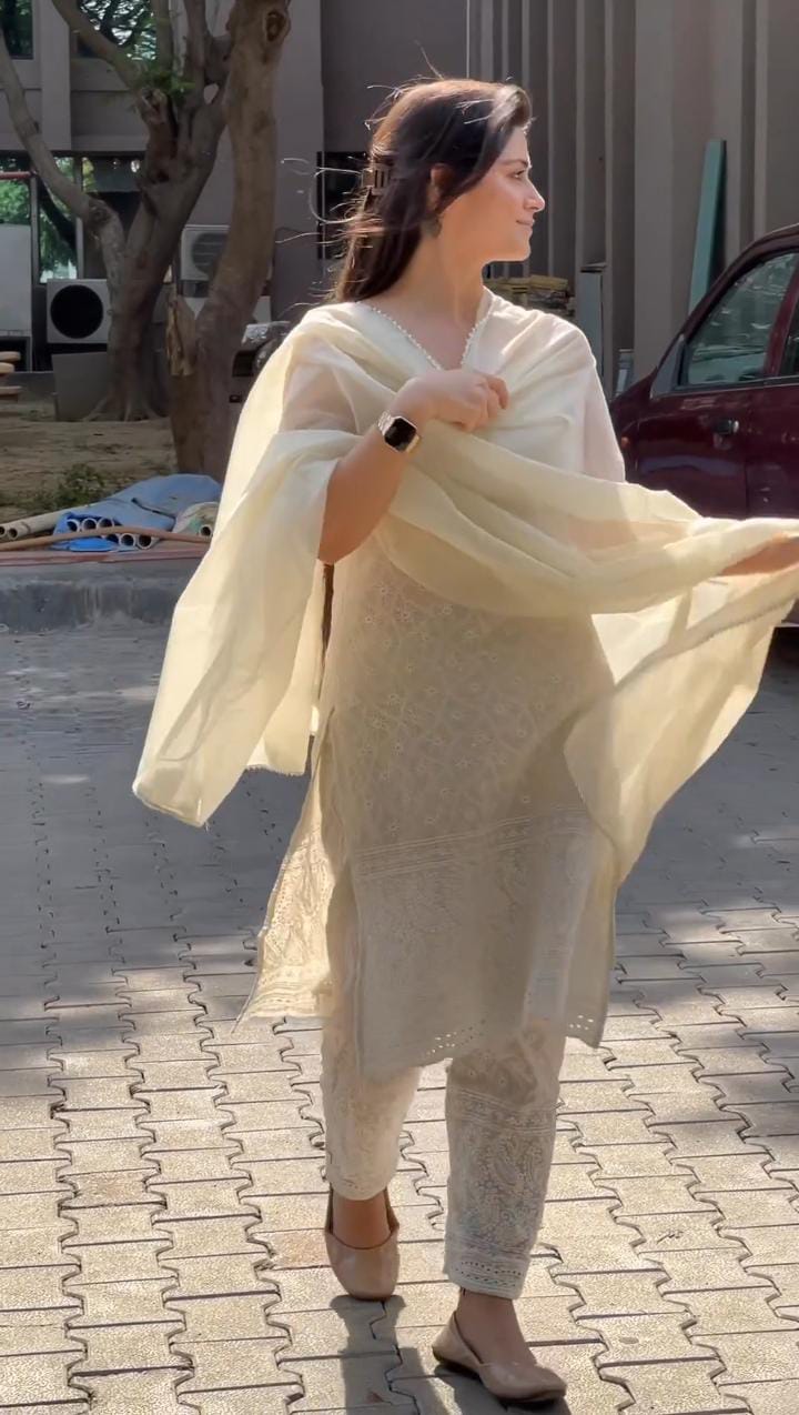 PREMIUM FULL CHIKANKARI FULL COTTON KURTI PENT WITH FULL DUPPTA - The ...
