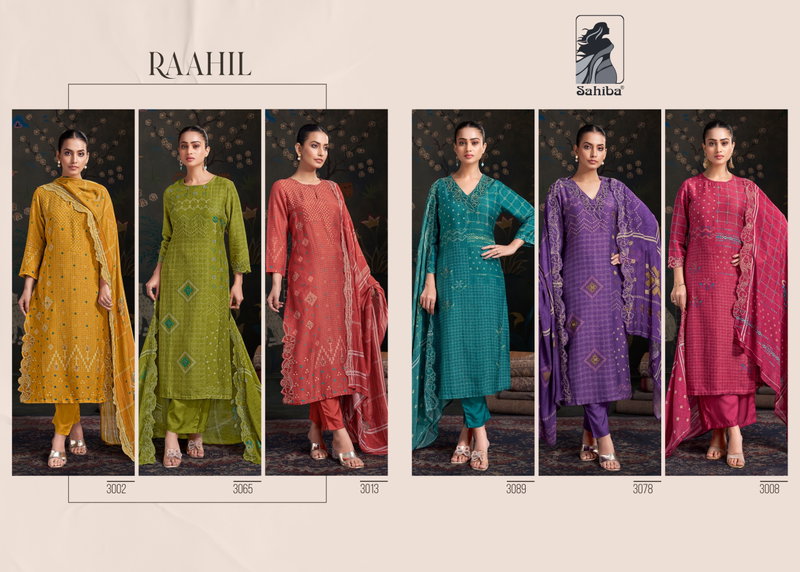 Raahil By Sahiba Shimmer Silk Printed Dress Material Wholesalers In ...