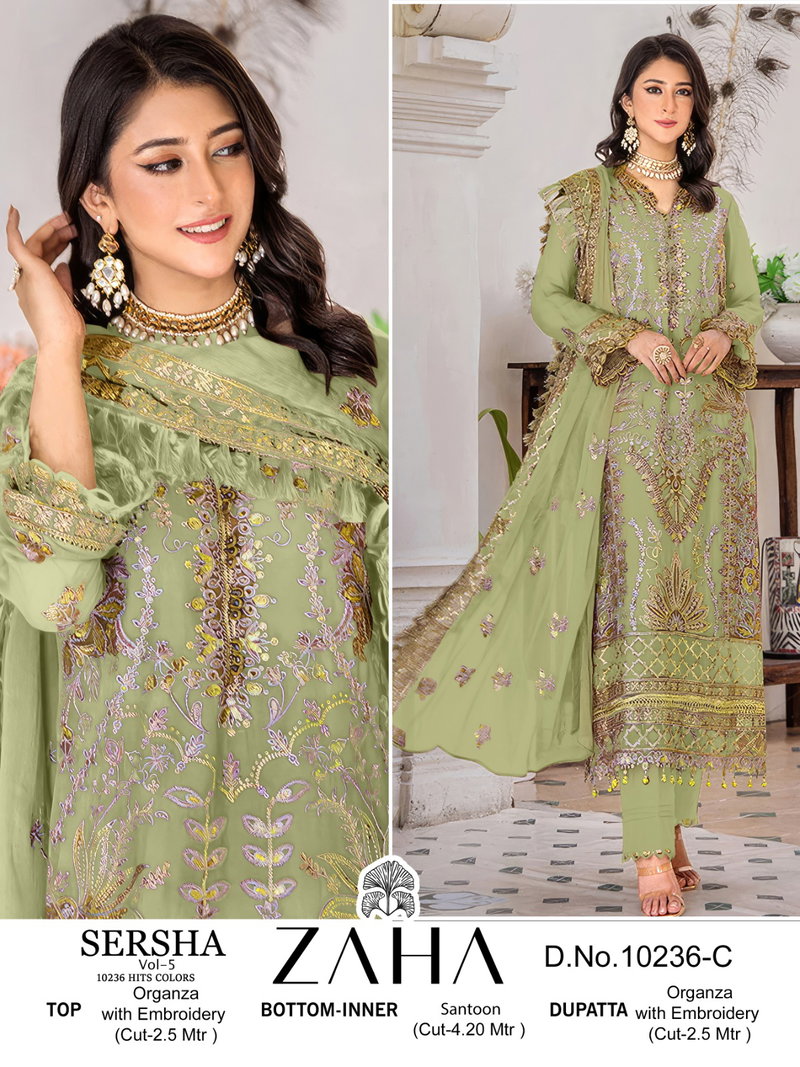 Sersha Vol 5 By Zaha Organza Pakistani Suits Wholesale Shop In Surat ...