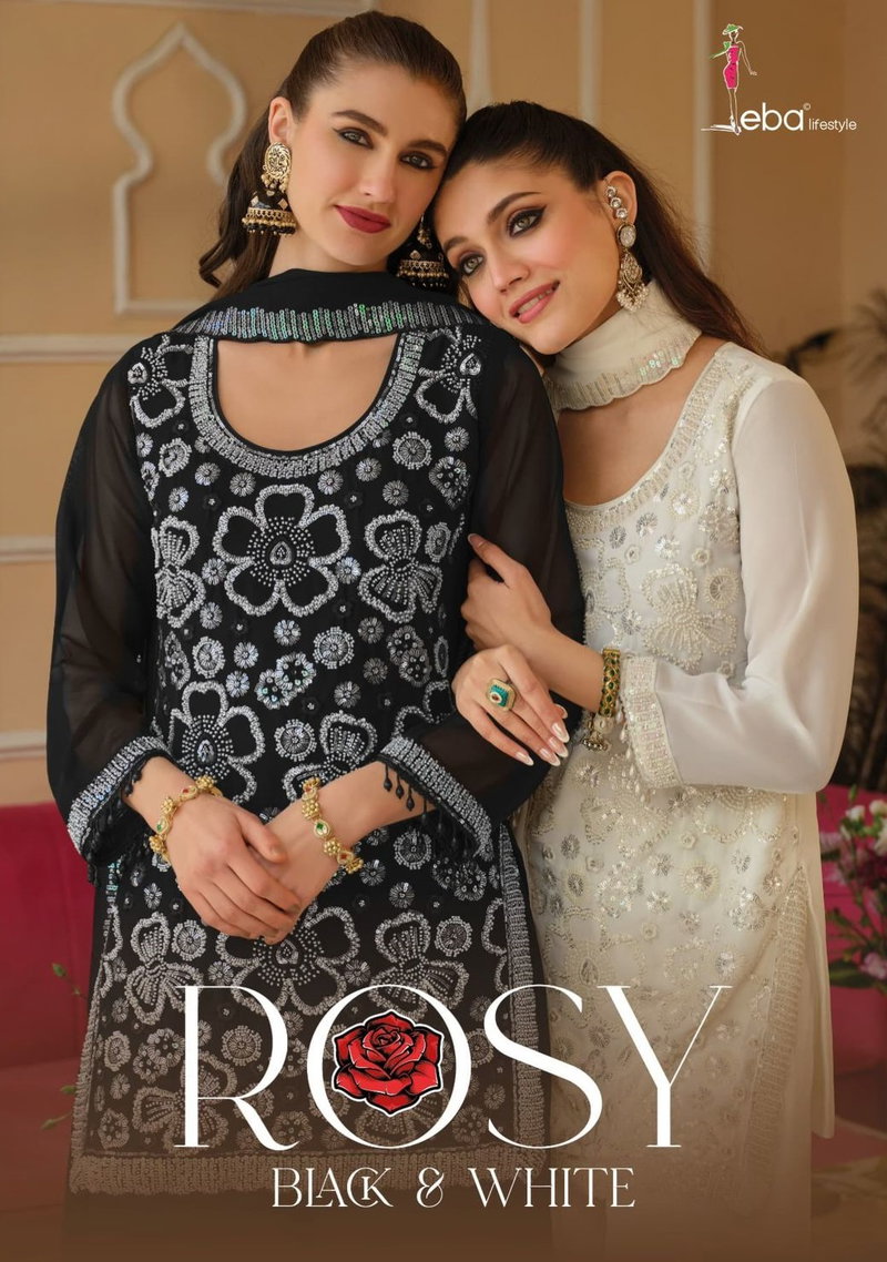 Rosy Black And White By Eba Georgette Bulk Readymade Suits Orders In ...